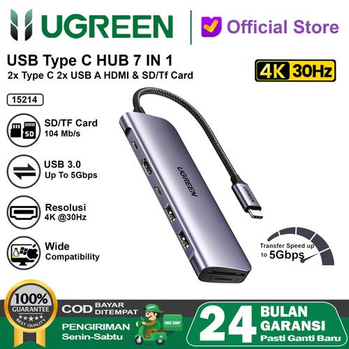 Promo UGREEN USB C Hub 7 in 1 USB 3.0 HDMI SD TF Card 4K 30Hz Display ...