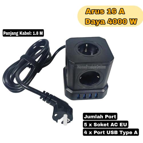 Jual Stop Kontak Soket Portable 5 Lubang AC USB Port EU Plug Powercube 4000W - Type B - Jakarta ...