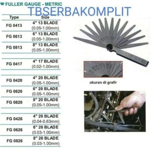 Jual Feeler Gauge 12 pcs blade Long 15cm Fuller Thickness Gage Panjang ...