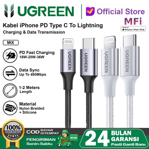 Jual UGREEN Kabel iPhone MFi USB C To Lightning Nylon Braided Fast Charging - 60761 2Meter ...