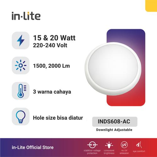 Jual Lampu LED INLITE INDS608-AC Panel Light Downlight Bulat 20W 15W ...