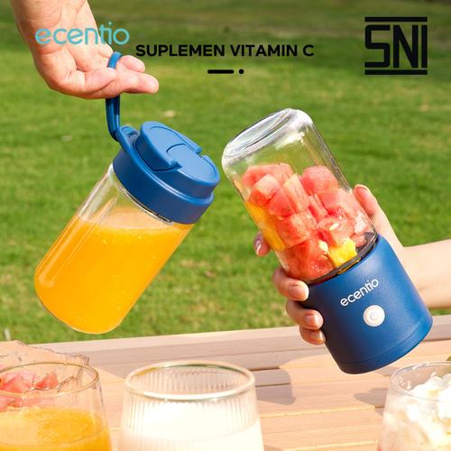 Promo ecentio portable blender 10 pisau juicer Kaca Tebal 2 Cup mini portable dengan sedotan ...