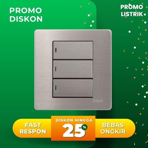 Promo Saklar Triple Hotel NERO Stainless V81632D - 3 Gang 2 Way Switch ...