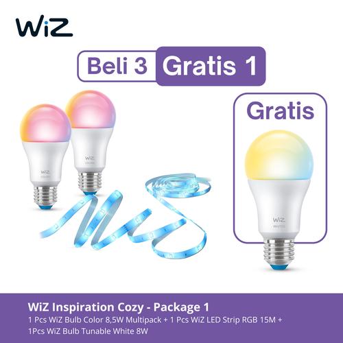 Promo [BELI 3 GRATIS 1] Cozy Pack 1 WiZ Lampu Smart LED Bulb RGB 8.5W Multipack, Smart LED Strip ...