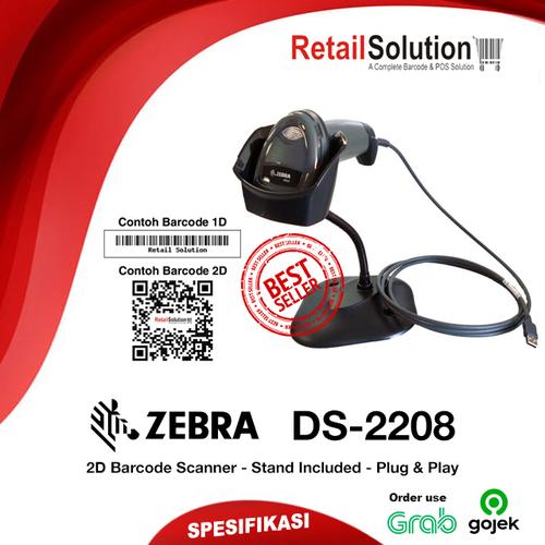 Jual ZEBRA DS-2208 2D USB Barcode Scanner with Stand Included - USB ...