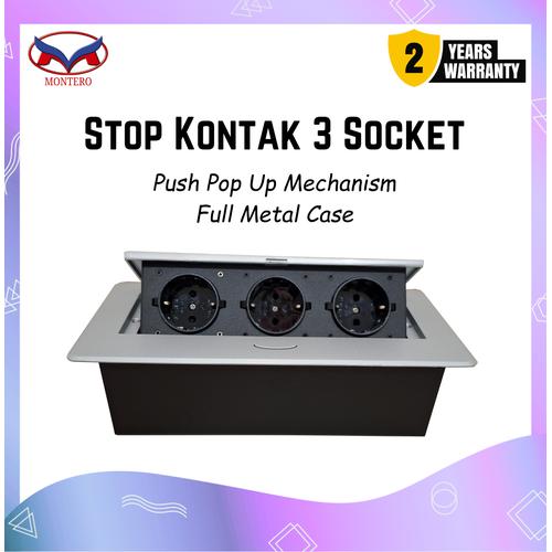 Jual Stop Kontak Tanam / Power Socket Full Metal 3 Lubang Push Pop Up ...