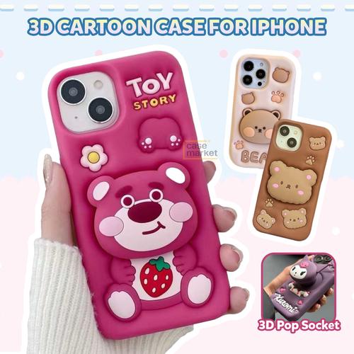 Jual iPhone 15 / Pro / ProMax Softcase 3D Pop Socket Cute Korean Style ...
