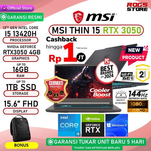 Promo MSI THIN 15 B13UC CORE I5 13420H RTX3050 16GB 1TB SSD W11 15.6FHD 144HZ BLIT 2Y GRY ...