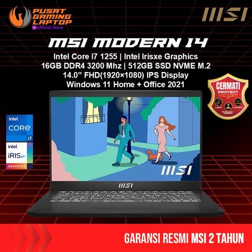 Promo MSI Modern 14 I7 1255 16Gb 512Gb Windows 11+Office Original 14.0"Fhd Ips Blit 2Y ...