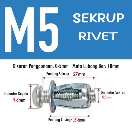Jual Mur Baut Sekrup Logam Baja Ukuran M5 Skrup Gypsum Kelopak Jack ...