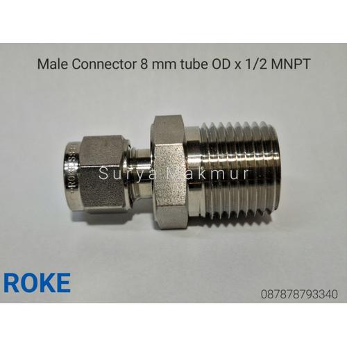 Jual Male Connector 8 mm tube OD x 1/2" MNPT SS 316 brand Roke ...