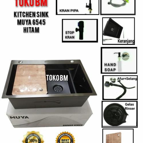 Promo kitchen sink muya 6545 hitam sus 304/sink 6045 black complete set ...