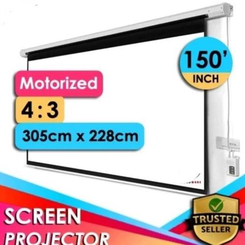 Jual screen projector motorized lebar 300cm X panjang 228cm / layar proyektor remote - Jakarta ...