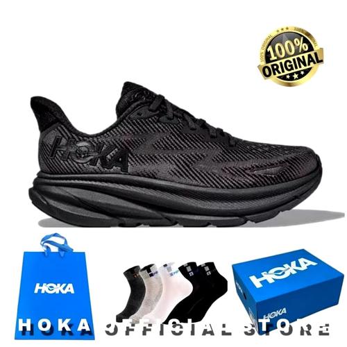 Jual HOKA ONE ONE CLIFTON 9 / ALL BLACK / FREE PAPERBAG / ORIGINAL 100% ...