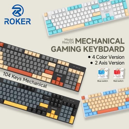 Promo Keyboard Gaming Mechanical Roker Rkey 104 blue switch red switch ...
