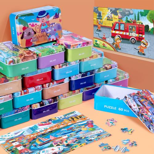 Jual Mainan Puzzle Kayu 60 pcs Kotak Kaleng / jigsaw puzzle kaleng ...