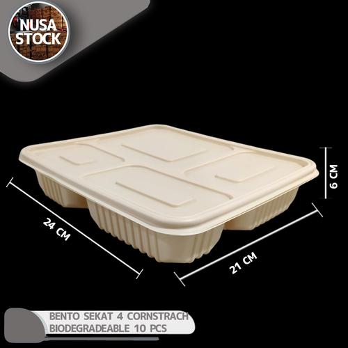 Jual Bento Lunch Box Kotak Makan Sekat Besar 4 bahan Corn Starch ...