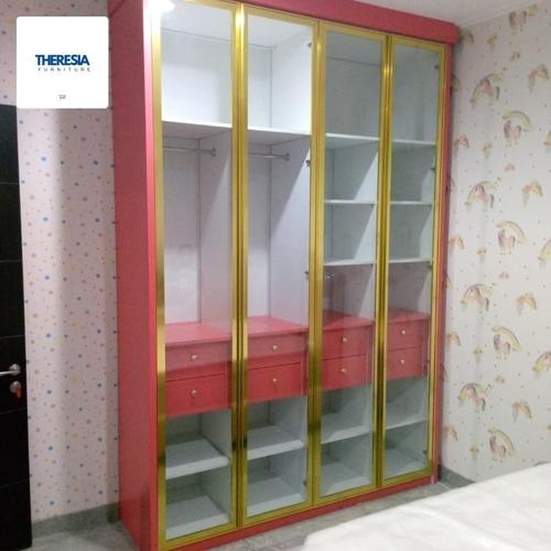 Jual Lemari pakaian kaca mewah premium hpl led strip custom 180x240 ...