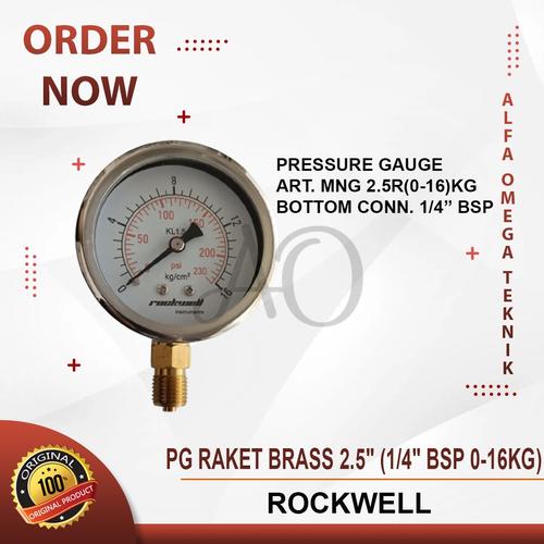 Jual ROCKWELL PRESSURE GAUGE RAKET 2.5" SS - 1/4 BSP DRAT BRASS KUNINGAN - SCALE 230PSI 16KG ...