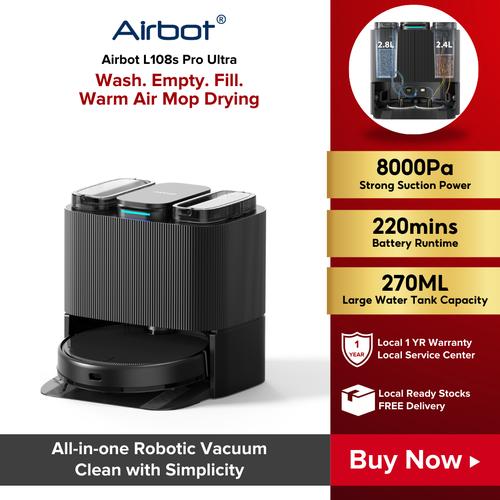 Promo Airbot Robot Vacuum L108S Ultra, 8000Pa, Auto Washing Mop, Empty ...