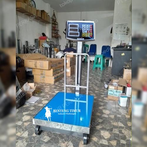 Jual timbangan duduk digital kap 100-750kg platfom stainless ada roda bench scale timbangan ...