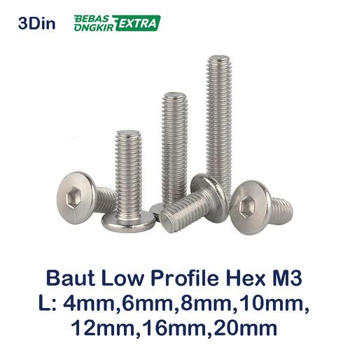 Jual Baut M3 Flat Hex Low Profile Stainless Steel SS 4 6 8 10 12 16 20 M3x4 M3x6 M3x8 M3x10 ...