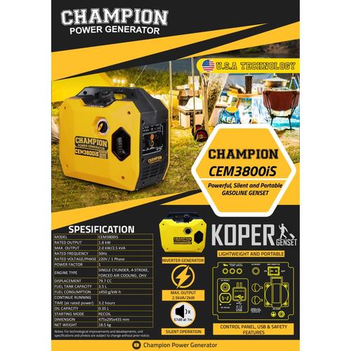 Jual Genset Silent Champion CEM 3800 iS / Genset Inverter 2000 watt ...
