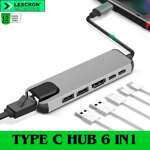 Promo USB Type C 6 in 1 adapter HUB Connector to HDMI PD LAN Lexcron ...