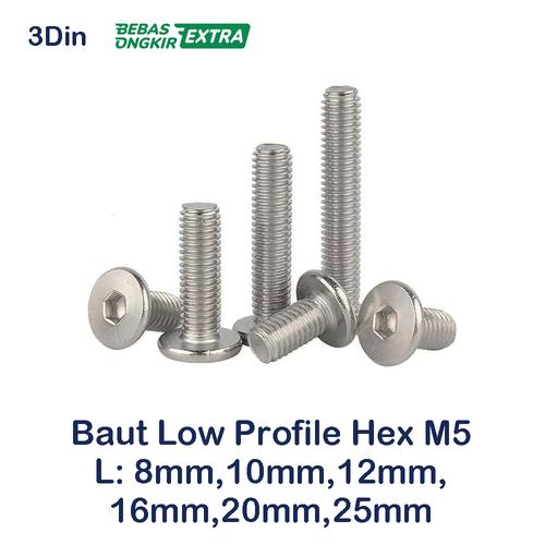 Jual Baut M5 Flat Hex Low Profile Stainless Steel SS 8 10 12 16 20 25 ...