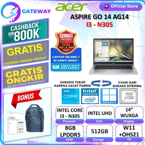 Promo ACER Aspire GO 14 AG14 I3 N305 8GB 512GB W11+OHS 14" WUXGA - BASIC 3 Cicil 0% 3x - Jakarta ...