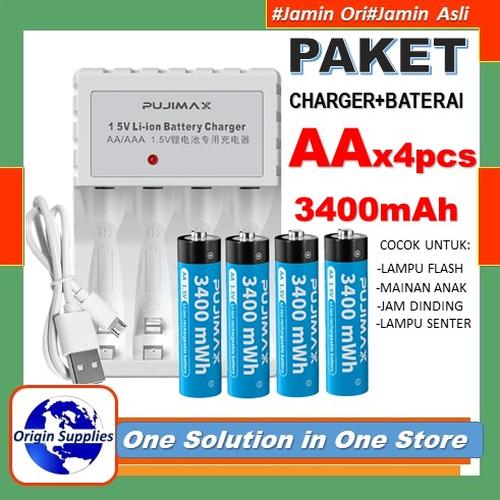 Jual Pujimax Battery 1.5v Li-ion Charger AA AAA + 4 pcs AA 3400mAh - Baterai 4pc - Kota Depok ...
