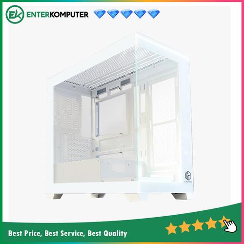 Promo Casing CUBE GAMING GLASS WHITE - mATX Gaming Case - All White Inside - Front & Left Side ...