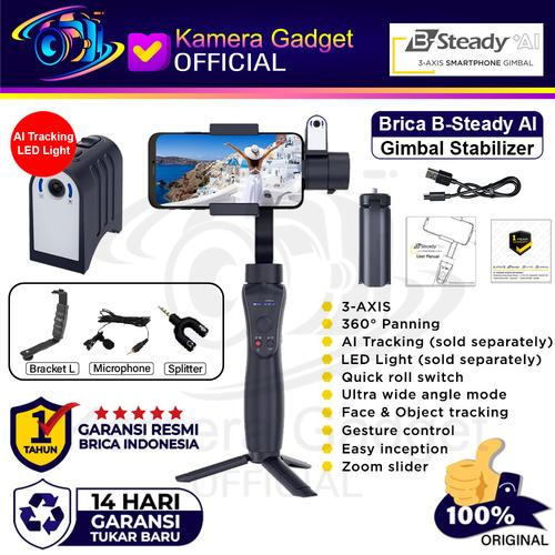 Promo Brica B-Steady AI - BSteady AI 3-Axis Gimbal Stabilizer for Smartphone / HP & Action Cam ...