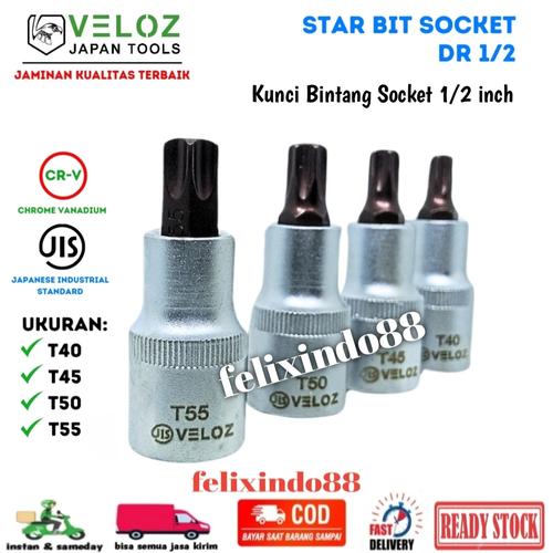 Jual Veloz Kunci Bintang T40 T45 T50 T55 Star Bit Socket 1/2 inch ...