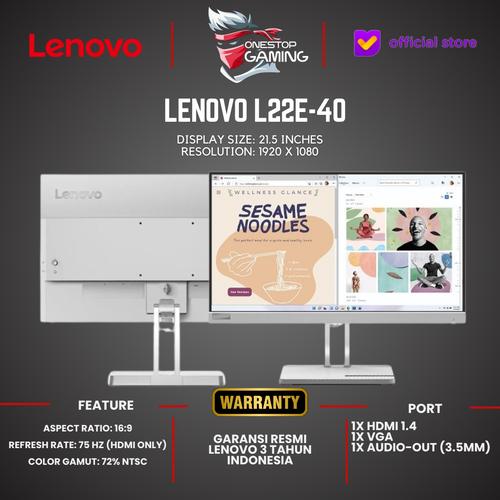 Promo Monitor Lenovo L22e-40 22" FHD VA 4ms 75Hz Freesync VESA HDMI VGA ...