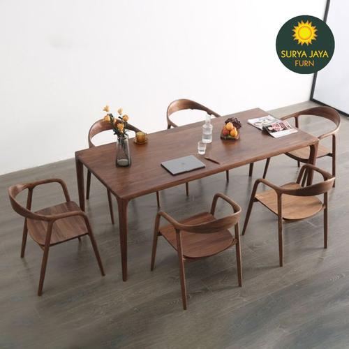 Jual dining table solid wood / dining table set 6 meja makan minimalis ...