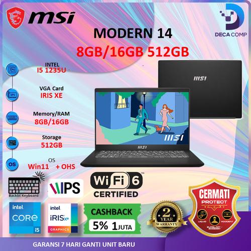 Promo LAPTOP MSI MODERN 14 I5 1235U 8GB 512SSD IRIS XE W11 14.0FHD IPS ...