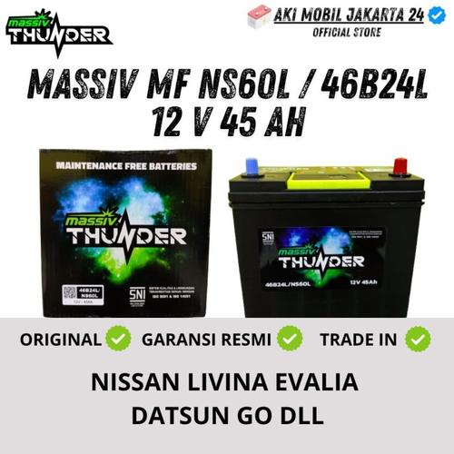 Jual Aki Mobil DATSUN GO NS60L / 46B24L MASSIV THUNDER Aki Kering 12 V/ 45Ah - BELI/ LUAR KOTA ...
