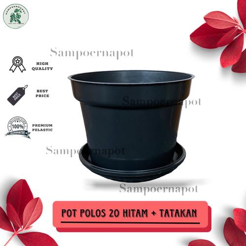 Promo POT BUNGA TANAMAN PLASTIK HITAM 20 POLOS + TATAKAN HITAM - Kota ...