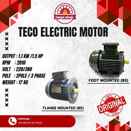 Jual ELECTRIC MOTOR TECO 1,1KW / 1,5HP / 2POLE - FOOT MOUNTED - Jakarta ...