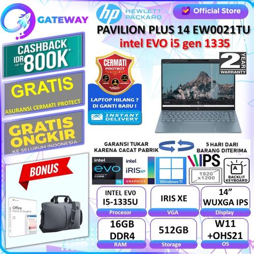 Promo HP Pavilion Plus 14 Intel EVO i5 1355U 16GB 512GB Win 11 OHS EW0021TU / EW0020TU Cicil 0% ...