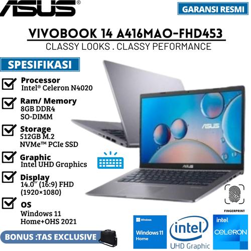 Jual Asus VivoBook 14 A416MAO FHD453 Intel N4020 8GB 512GB SSD 14″ FHD ...