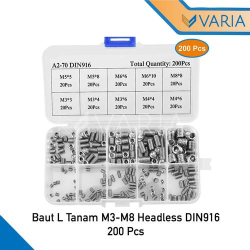 Jual Set Baut L Tanam M3-M8 200 Pcs A2-70 DIN916 Sekrup Soket Hex Headless - Kota Semarang ...
