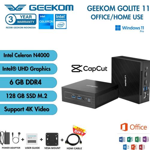 Jual Geekom Mini Pc Golite11 Mini Air11 Se Ram 6Gb 128Gb Ssd Intel ...