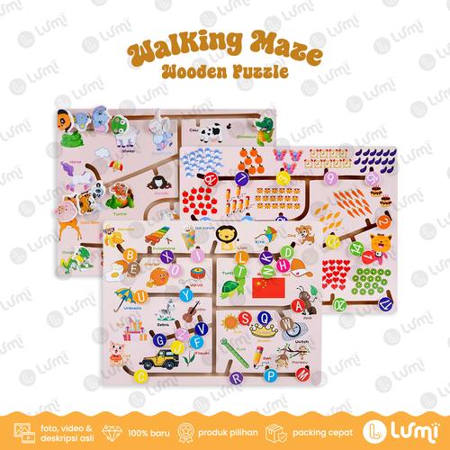 Promo LUMI Mainan Anak Walking Maze Puzzle Kayu Wooden Animal Alphabet ...