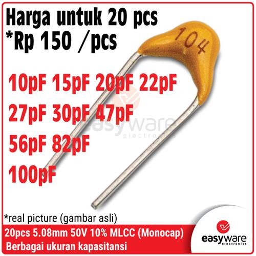 Jual 20x Capacitor Monocap 10pF 15pF 20pF 22pF 27pF 30pF 47pF 56pF 82pF ...