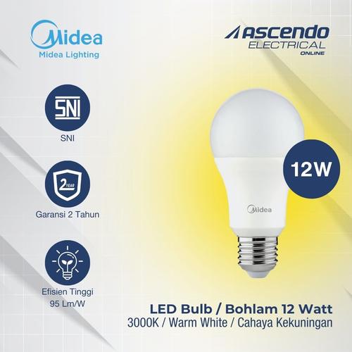 Jual Midea Lampu Led Bulb 12 Watt Kuning 3000K Warmlight Fitting E27 ...