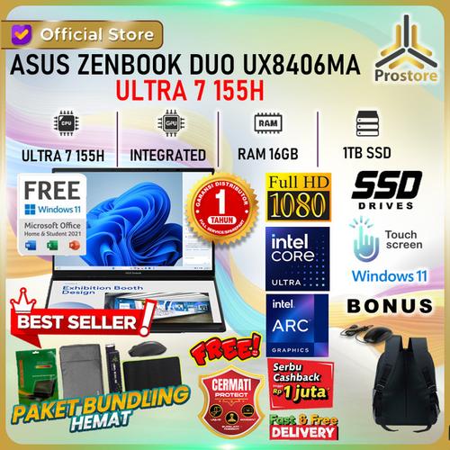 Promo ASUS ZENBOOK DUO UX8406MA AI OLED TOUCH ULTRA 7 155H 16GB 1TB + PEN STYLUS - RAM 16GB ...