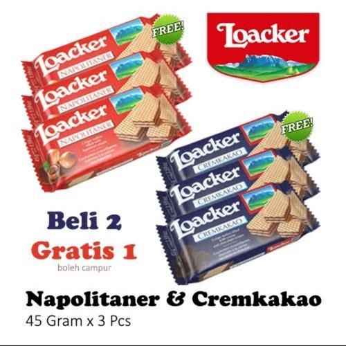 Promo 2+1 LOACKER 45G napolitaner dan cremkakao wafer hazelnut dan ...