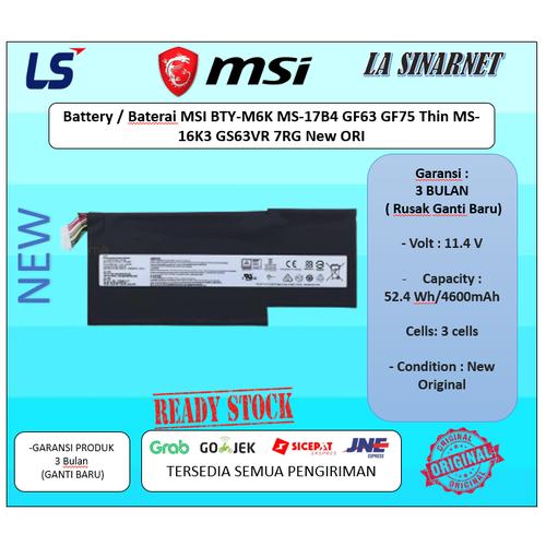 Jual Battery / Baterai MSI BTY-M6K MS-17B4 GF63 GF75 Thin MS-16K3 ...